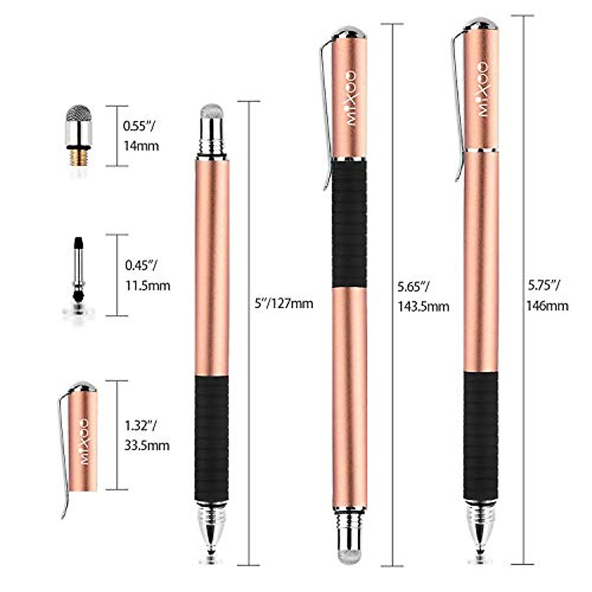 Mixoo 2-in-1 Precision Disc & Fiber Stylus with Replaceable Tips for Capacitive Touch Screen Devices (Black/Rose Gold)