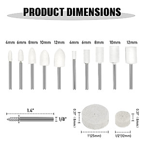 Lasnten 64 Pcs Wool Felt Polishing Tips Wheel Polishing Bits Buffing Mounted Mandrel Grinding Bits Point Mandrel Jewelry Polishing Kit Tool Accessories for Rotary Tool Attachment