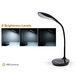 Bostitch Office KT-VLED1502-BLK Gooseneck LED Desk Lamp with USB Charging Port, Dimmable, Black