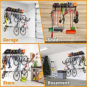 PLKOW Garage Wall Shelving 2-Pack Includes Bike Hooks, Sturdy Adjustable Garage Shelving Wall Mount Garage Wall Organizer (Black, 2-Pack)