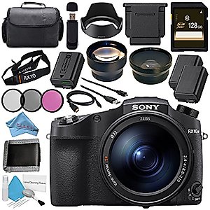 Sony Cyber-Shot DSC-RX10 IV DSCRX10M4/B Digital Camera + 128GB SDXC Card + NP-FW50 Lithium Ion Battery + 72mm 3 Piece Filter Kit + 72mm 2X Telephoto Lens + 72mm Wide Angle Lens + Carrying Case Bundle