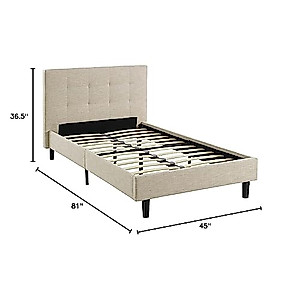 Modway Linnea Upholstered Beige Twin Platform Bed with Wood Slat Support