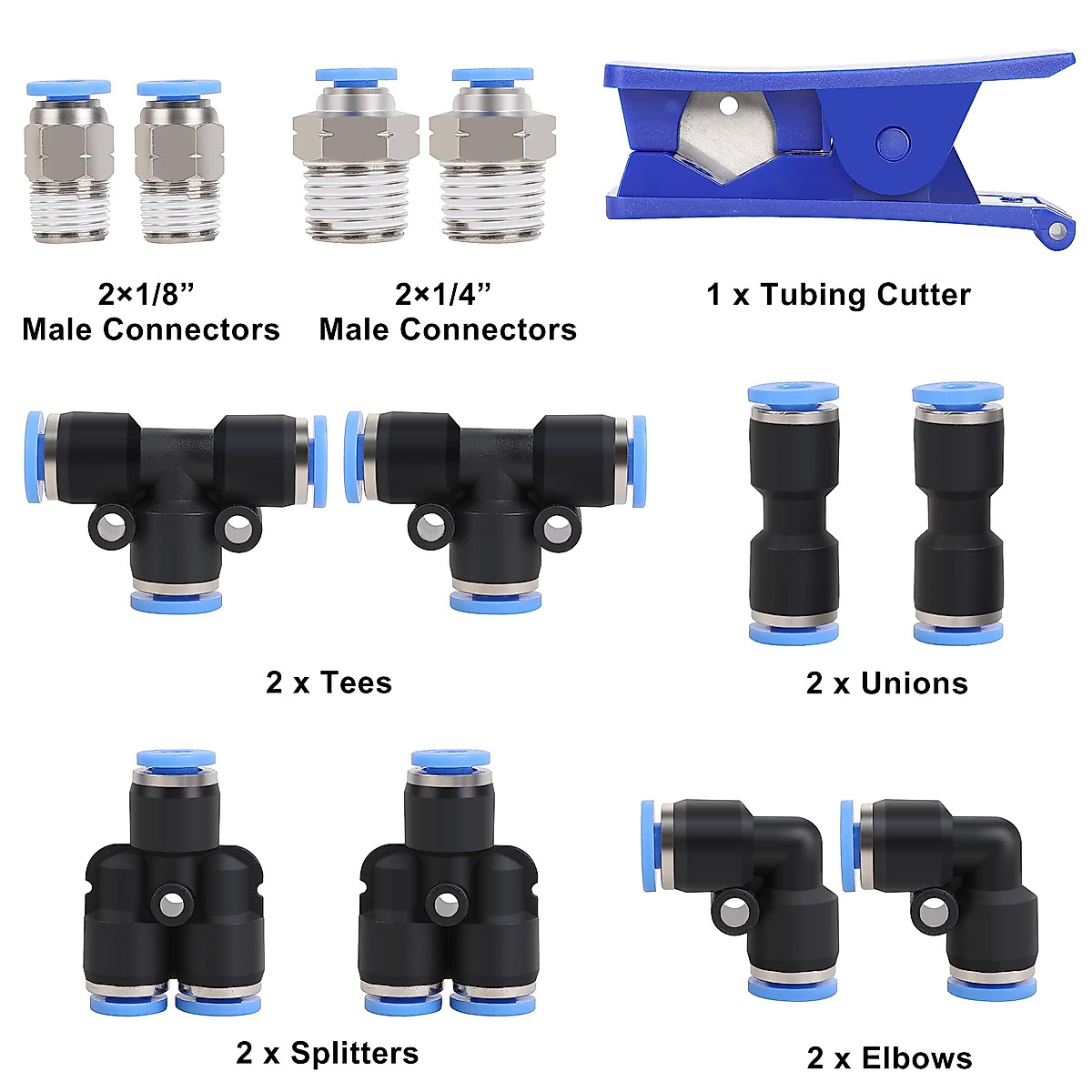 Hromee Air Line Tubing Kit, 5/32 Inch (3.97MM) OD x 32.8 Feet Polyurethane PU Tube and Push to Connect Fittings, 14 PCS Compressed Pipe and Accessories Kit