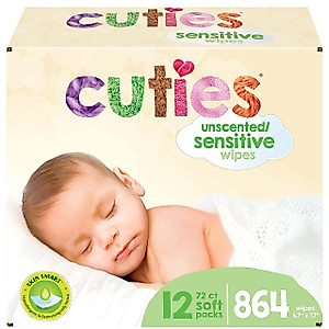 Cuties Baby Wipes | Unscented & Hypoallergenic | 12 Soft-Packs | 864 Total Wipes