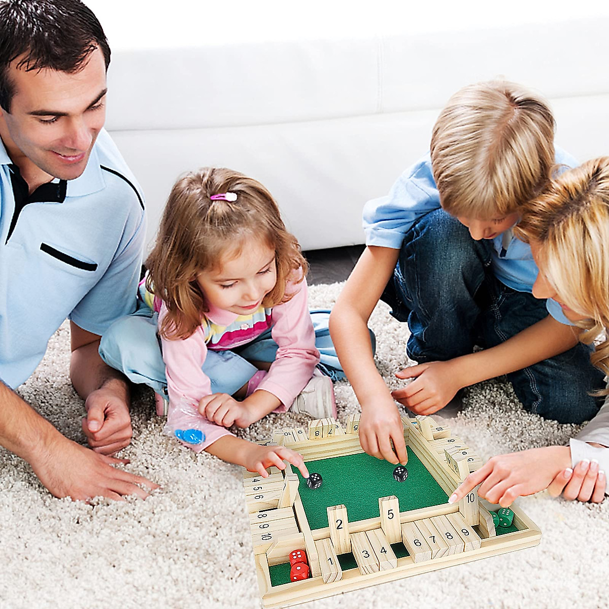 Win SPORTS Shut The Box Dice Game,Wooden Board Table Math Game for 1-4 Players,Classic Family Game with 12 Dices for Kids Adults Pub Classroom or Home(12 Inches)