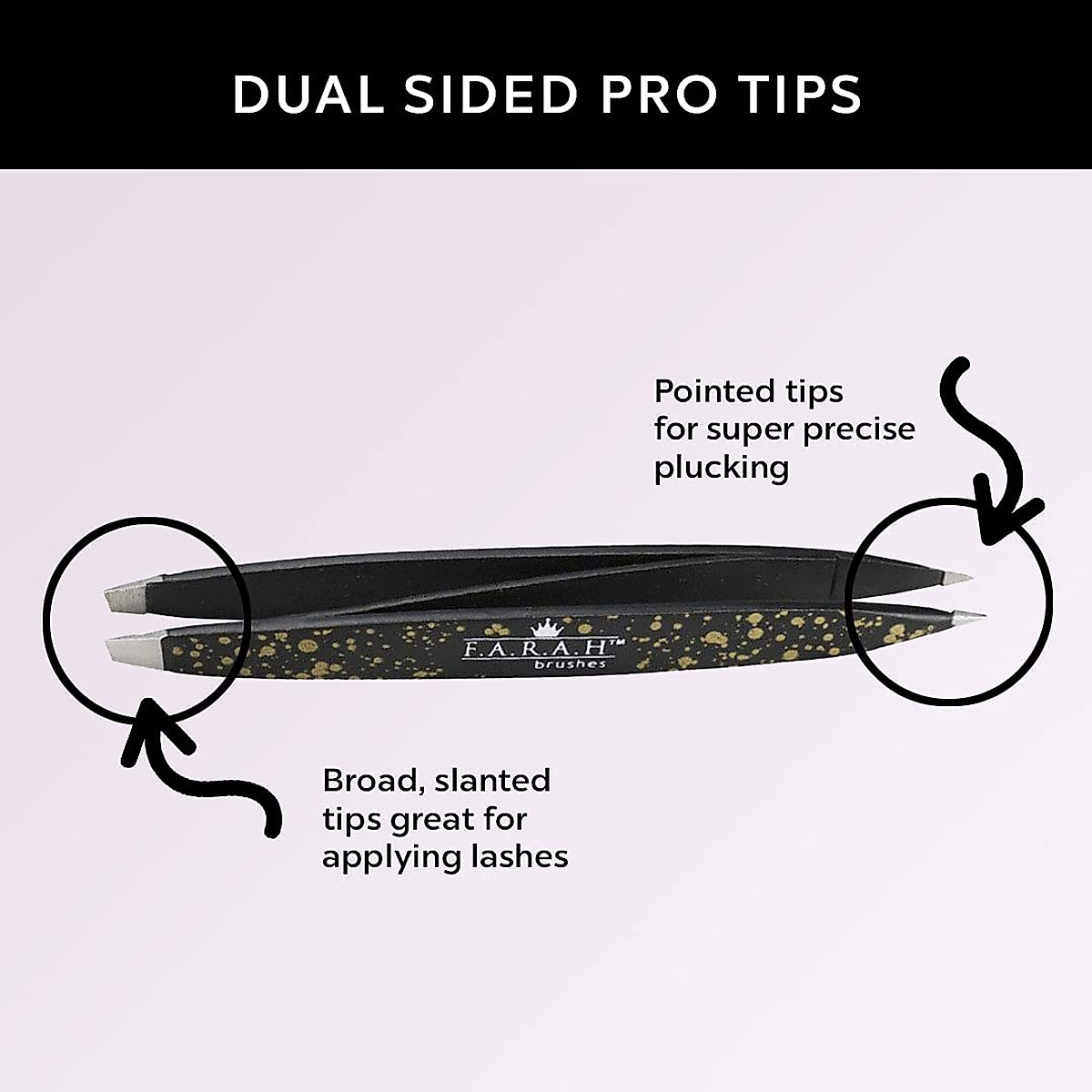 F.A.R.A.H. Z-Tweeze Professional Stainless Steel Dual Ended Precision Tweezers Galaxy Gold Style with Slanted and Pointed Tips