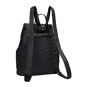 Tommy Hilfiger Nina II Flap Backpack Bias Quilted Smooth Nylon Black One Size