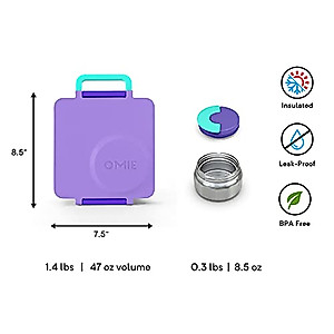 OmieBox Deluxe Bundle Set - Insulated Bento Lunch Box With Thermos PLUS Reusable Fork and Spoon with Case - (Purple)
