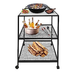 YETINGSHOP Three-Shelf Movable Food Prep and Work Cart Table Stainless Steel Grill Cart Cart Modular Table Suitable for Camping, Indoor and Outdoor, Dining Tables (Without a Handle)