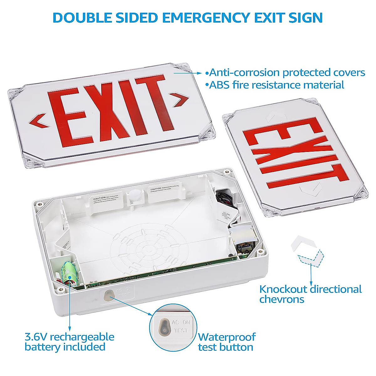 LEONLITE LED Exit Sign, Wet Location Exit Sign with Battery Backup, UL Listed, Outdoor Hardwired Exit Light with Double Sided, AC 120/277V, Weatherproof Emergency Exit Sign, Red, Pack of 2