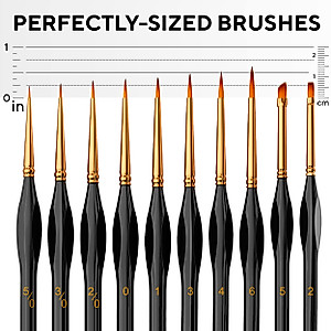 Professional Miniature Paint Brushes - Paint Brush Set of 10 Detail Paint Brushes - for Fine & Art Painting - w/ Comfortable Grip Handles - Perfect for Acrylic, Watercolor, Oil, Models, Warhammer 40k