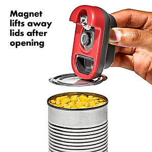 OXO Outdoor Kitchen Compact Can Opener with Built-In Bottle Opener,Red/Grey
