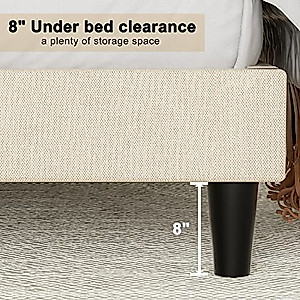 HOMBCK Full Size Bed Frame with Geometric Wingback Headboard, Modern Fabric Upholstered Platform Bed Frame Full with Strong Wood Slat Support, No Box Spring Needed, Easy Assembly, Beige