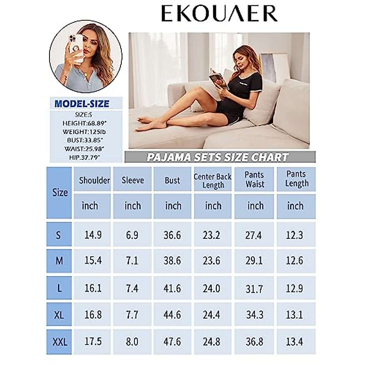 Ekouaer Pj Shorts for Women Pajamas Short Sleeve Tee and Shorts Lounging Sleepwear