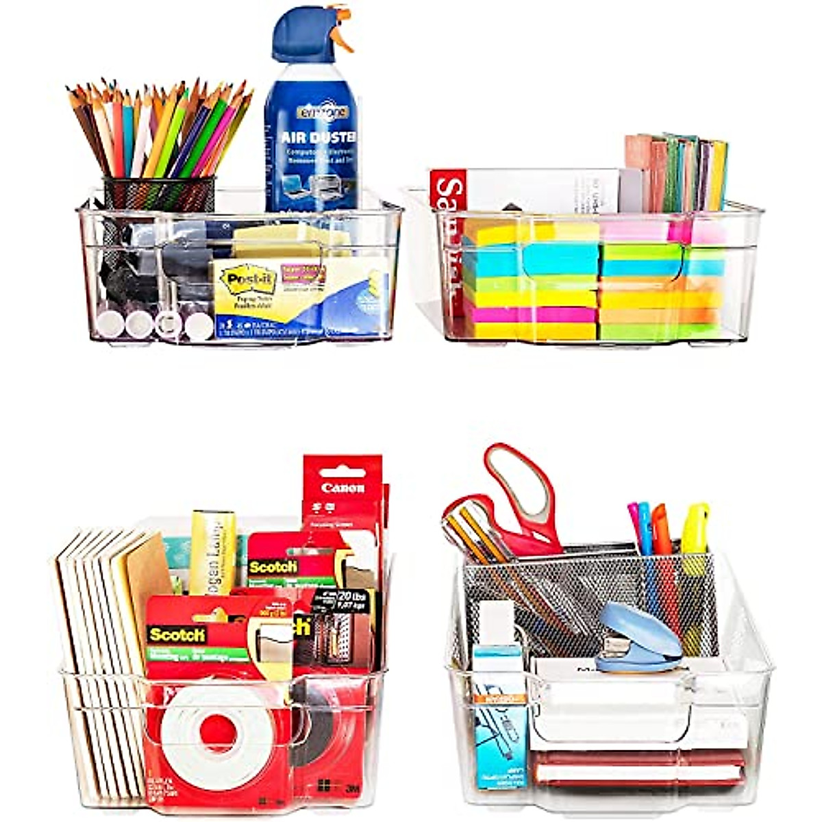 Jinamart Plastic Pull out Storage Bins 4 Pack, Multi-Use Organizer Bins with Built-in Handles, BPA-Free for Pantry, Home and Fridge Organization (14.5"L x 8.5"W x 4"H )