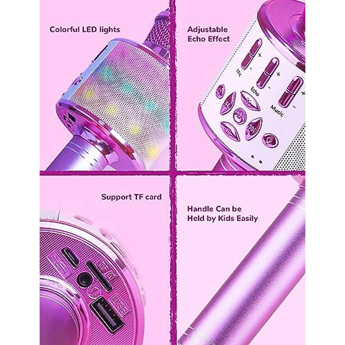 Amazmic Toys for girls, Kids Karaoke Microphone Toddler Microphone for singing with LED Lights,Voice Changer kids Birthday Gift for Girls, Boys, Girls Toy Age 3, 4, 5, 6, 7, 8+ Years Old(Light Purple)