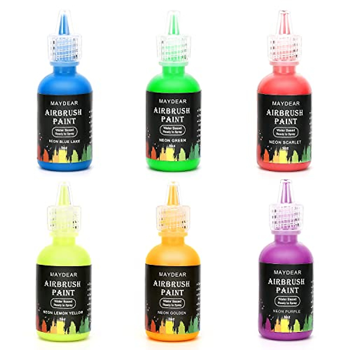 Maydear Airbrush Paint, Professional 6 Colors Acrylic Airbrush Paint Set,Premium Halloween Airbrush Paint Kit for Beginners, Students and Artists -UV