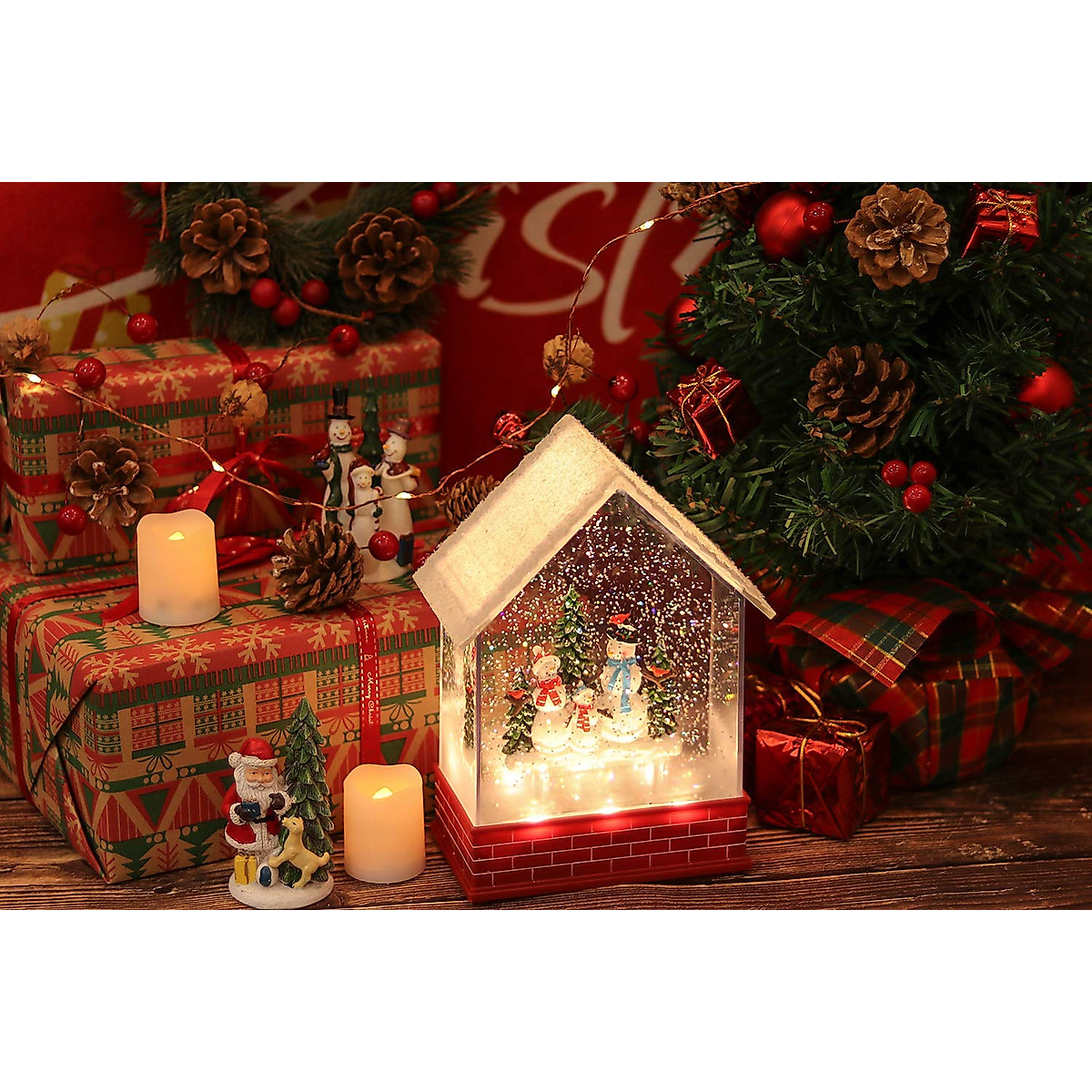 Eldnacele Musical Snow Globe House with Timer, Lighted USB/Battery Operated Swirling Singing Water Glittering Lantern, Christmas Snow Globes House Holiday Festival Decoration- Snowman