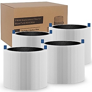 4 Pack Mini Max Filter Replacement Compatible with Blueair Blue Pure Mini Max Air Purifier, Blue Pure FMINI Filter with 2-Stage Filtration System-H13 True HEPA Filter & Activated Carbon Filter