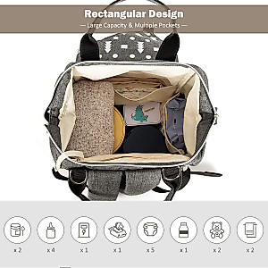 BABY JOY Diaper Bag Backpack, Waterproof Stylish Multifunction Large Capacity Travel Back Pack, Maternity Nappy Bag for Baby Care W/Stroller Straps, Changing Pad, Built-in USB Charging Port, Gray
