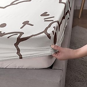 CVHouse Kawaii Cat Bed Set Sheets Full Size,Kawaii Cartoon Cat Bedding Sets for Girls Kids Teens,Cute Cat Fitted Sheet Sets,1 Flat Sheet & 1 Fitted Sheet with 2 Pillow Cases - 4 Pieces