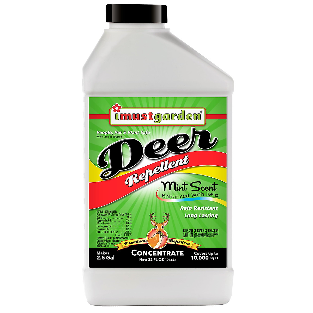 I Must Garden Deer Repellent Concentrate – 32oz: Mint Scent Deer Spray for Plants – Natural Ingredients - Makes 2.5 Gallons & Covers 10,000 sq ft