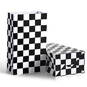 28 Pack Checkered Racing Treat Bags, Black and White Race Car Favor Bags, Kraft Paper Popcorn Boxes Goodie Bags Candy Bags for Monster Truck Cars Birthday Party Decorations