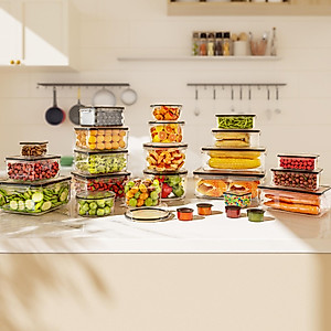 Fyrnova 34 PCS Food Storage Containers with Lids (17 Containers & 17 Airtight Lids), Leak Proof Plastic Meal Prep Container for Pantry & Kitchen Organization, BPA-Free with Labels & Marker