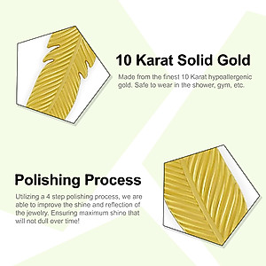 Gold Feather Charm - 10 Karat Solid Gold - Feather Pendant Necklace - Optional Gold Chain (No Chain - Charm Only)