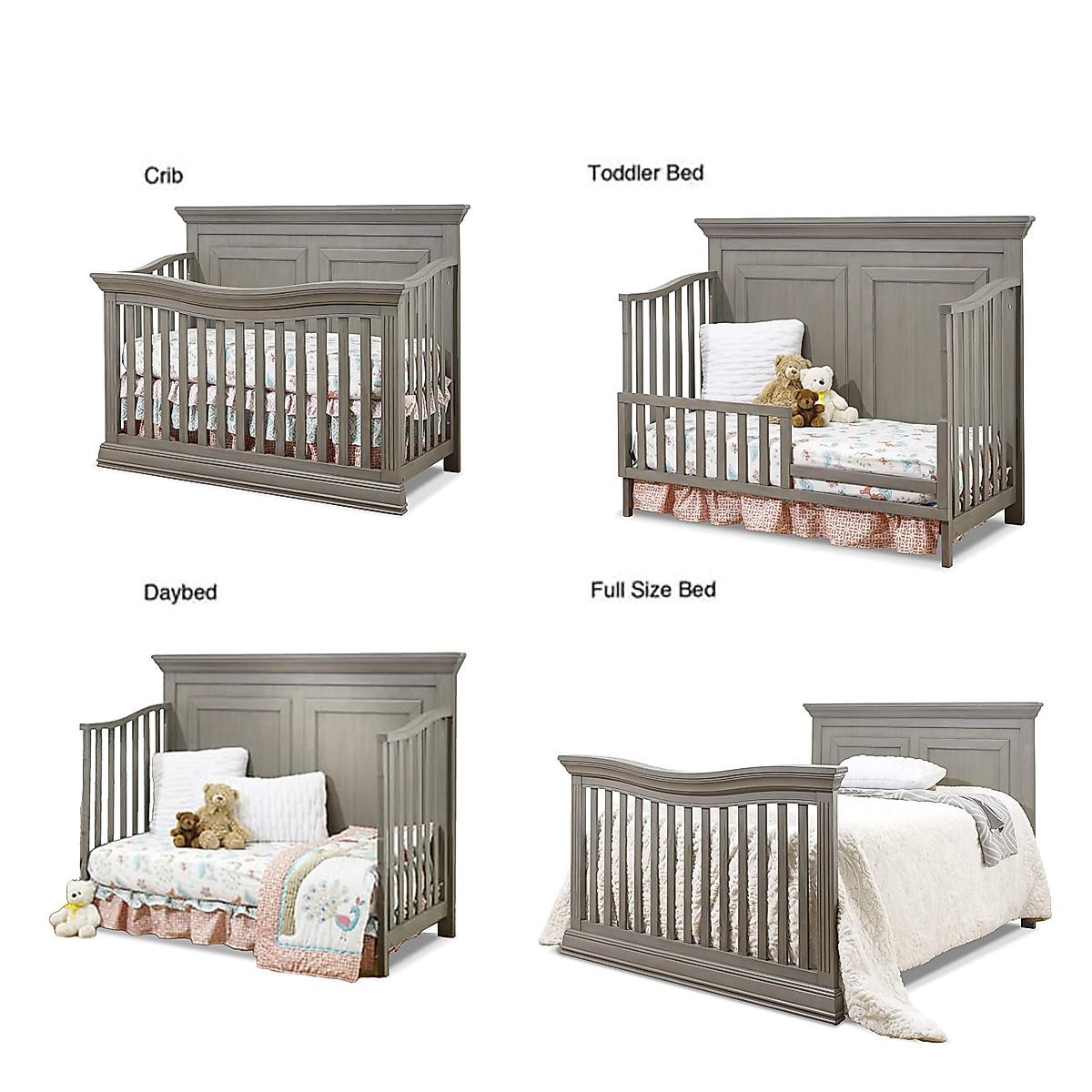 Sorelle Furniture Paxton Crib, Classic 4-In-1 Convertible Crib, Made of Wood, Non-Toxic Finish, Wooden Baby Bed, Toddler Bed, Child’s Daybed and Full-Size Bed, Nursery Furniture - Heritage Grey
