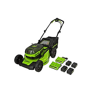 Greenworks 48V (2 x 24V) 21" Brushless Cordless Self-Propelled Lawn Mower, (4) 4.0Ah USB Batteries and (2) Dual Port Rapid Chargers