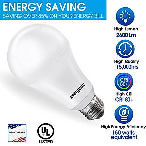 Super Bright Light Bulb 150 Watt Equivalent A21 LED Light Bulb, Daylight 5000K, E26 Base, 2600 High Lumens LED Bulb, Non-Dimmable, UL Listed, 2 Pack
