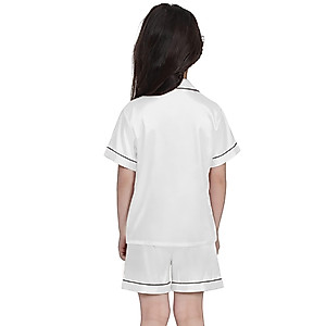 SWOMOG Satin Pajamas for Girls Boys Baby Button-Down Pjs Sets Two-Piece Lounge Sets Classic Silk Sleepwear White