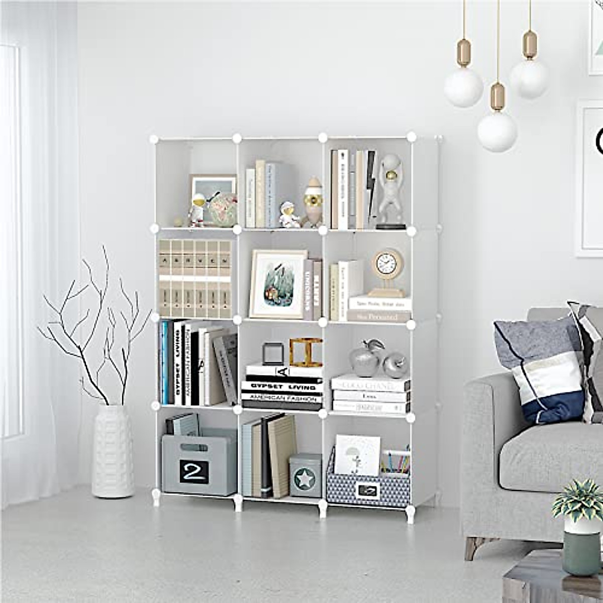 Wolizom Cube Storage Organizer, 12-Cube White Closet Storage Shelves, Modular Units, Closet Cabinet, Portable DIY Plastic Book Shelf Shelving for Bedroom, Office, Living Room