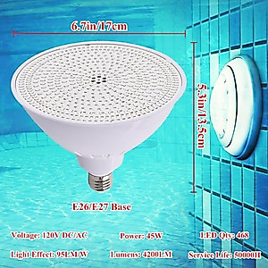 JONAS C 120V Pool Light Bulb for In ground Pool, LED 45W RGB Color Changing Swimming Pool Light Bulb with Remote Control, E26 Replacement Pool Light Bulb for Pentair Hayward Series