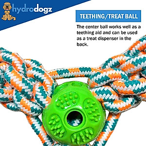 Hydrodogz [3 Pack Tri-Pull Dog Tug Rope Toys Bundle for Small Medium and Large Dogs, Natural Cotton Teething Interactive Stimulation Thick Chew Toy with Treat Dispensing Ball for Aggressive Chewers