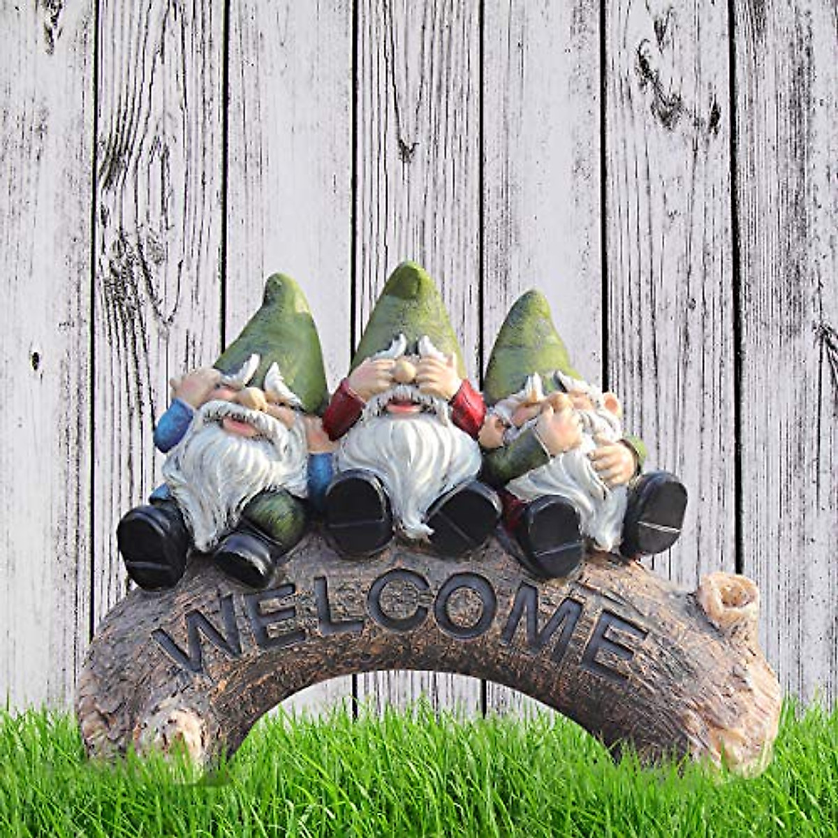 Gnome Garden Decor, Fairy Garden Welcome Sign Statues Whimsical Gnomes Sculptures for Yard Patio Outside Home