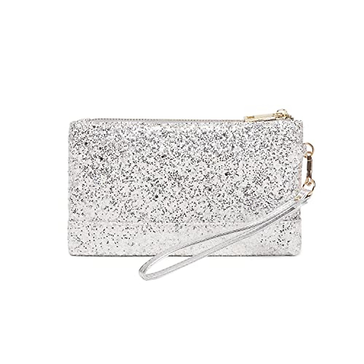 LAM GALLERY Sparkling Glitter Evening Clutch Silver Bride Purse for Wedding Bling Clutch Handbag for Party - Silver Wristlet Style