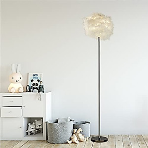 LIGHTACCENTS Feather Floor Lamp with White Shade - Standing Lamp for Living Room - Floor Lamp for Bedroom - Glam Floor Lamp - Chic Feather Shade Polished Chrome Metal Finish
