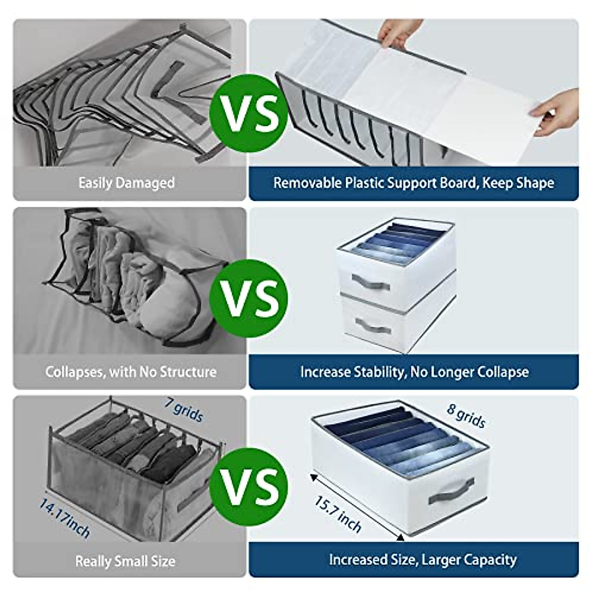 Drawer Closet Organizers storage for Clothing,Underwear Drawer Organizer Clothes,Clothes Organizer for Folded Clothes,PP Plate Nylon Mesh Foldable Wardrobe Clothes Organizer for Jeans(8Grids)