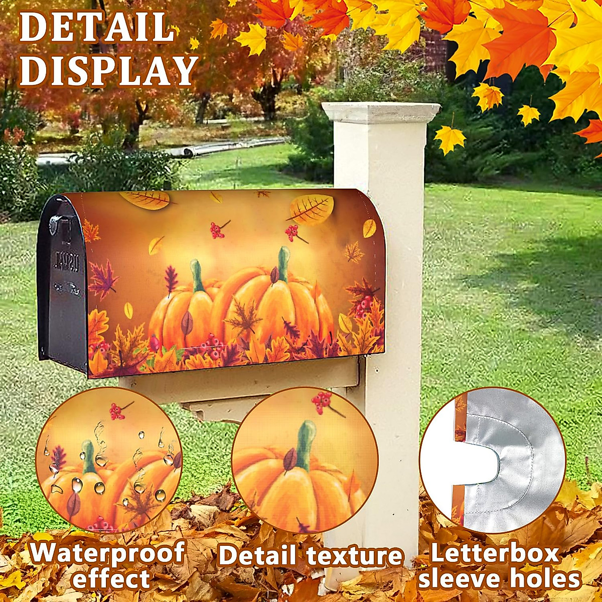 Fall Mailbox Covers Magnetic Pumpkin Leaf Thanksgivin Letter Post Box Cover Wrap Decoration Welcome Home Garden Outdoor Yard Outside Farmhouse Home Decor 21" Lx 18" W