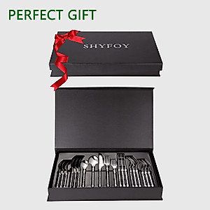 SHYFOY Bling Silverware Set, 20 Piece Flatware Cutlery Set, Modern Crystal Glass Handle, 18/8 Stainless Steel Silverware Mirror Polished Dishwasher Safe, Box Set, for Home Restaurant, Wedding, Party