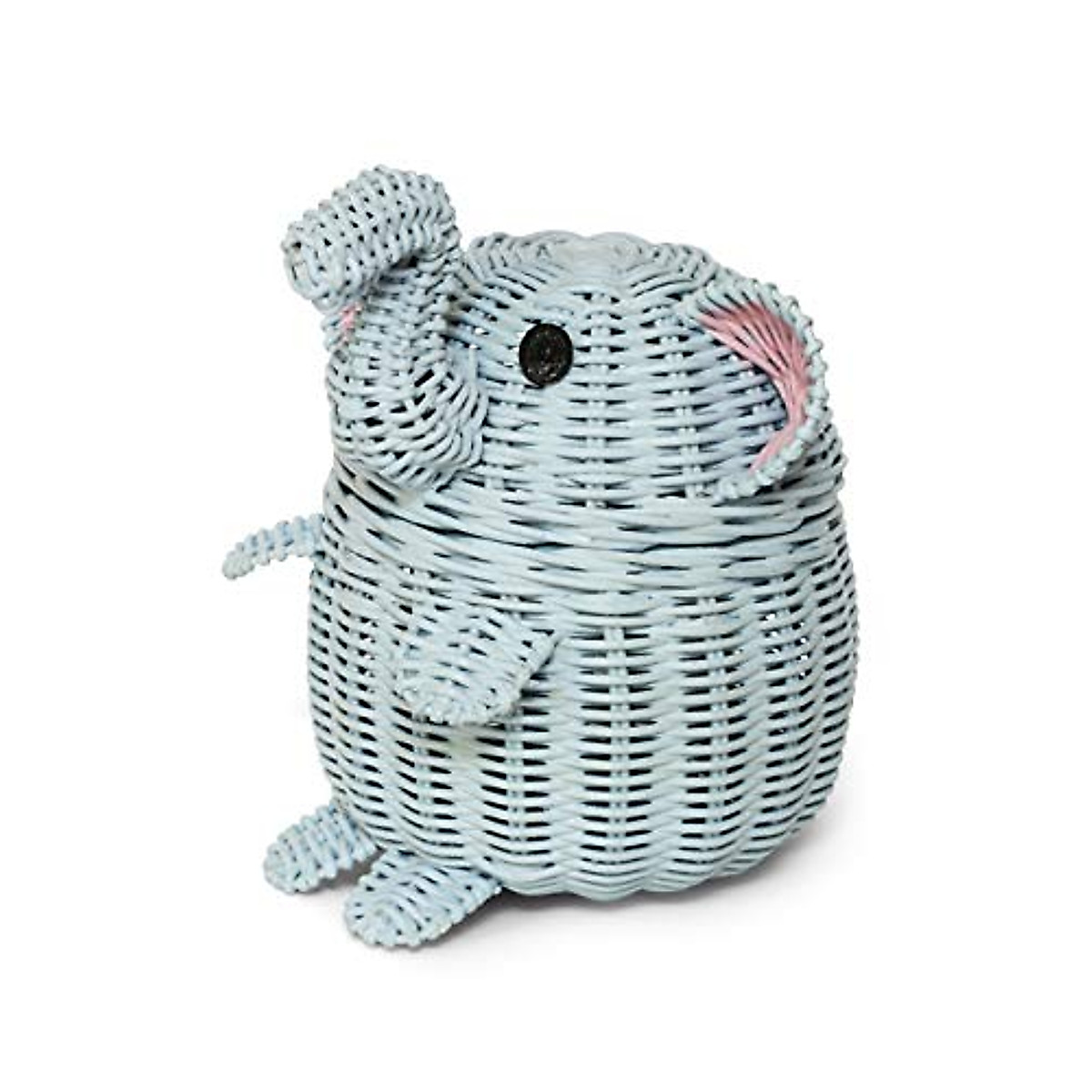 G6 COLLECTION Elephant Rattan Storage Basket With Lid Decorative Bin Home Decor Hand Woven Shelf Organizer Cute Handmade Handcrafted Nursery Gift Animal Decoration Wicker Elephant (Small, Blue)