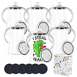 Wzaytia 12 Oz Sublimation Sippy Cup 6 Pack, Kids Sublimation Sippy Tumblers, Stainless Steel Sublimation Todder Water Bottle