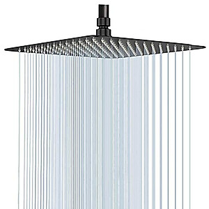GGStudy 16 Inch Square Stainless Steel Shower Head Rain Style Large Shower Head Matte Black High Pressure