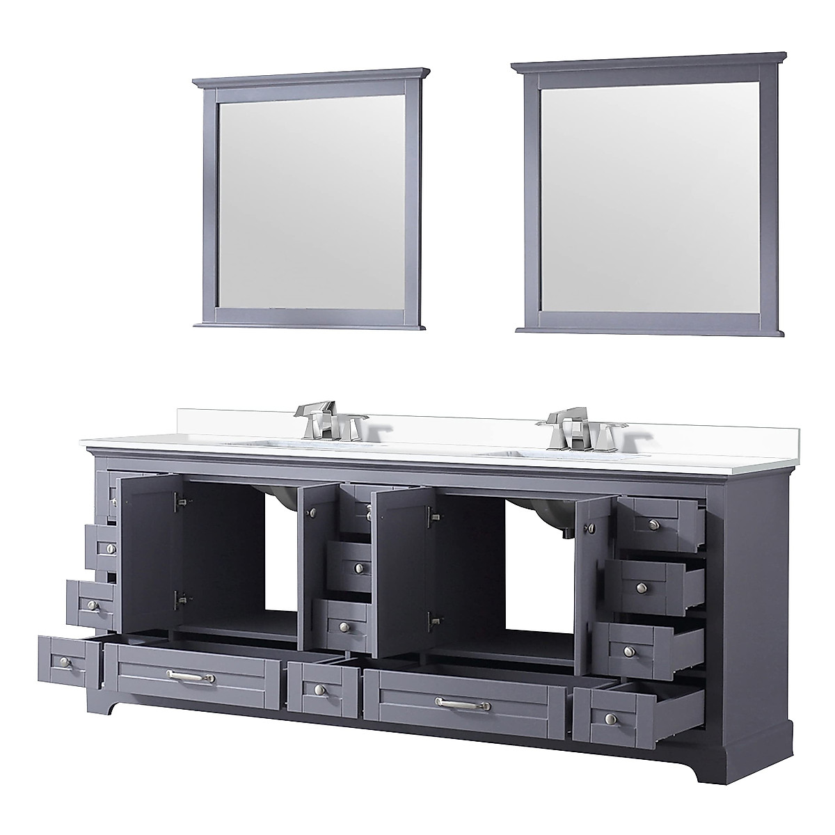 Bell+Modern Tybee 84 in. W x 22 in. D Dark Grey Double Bath Vanity, Cultured Marble Top, Faucet Set and 34 in. Mirrors
