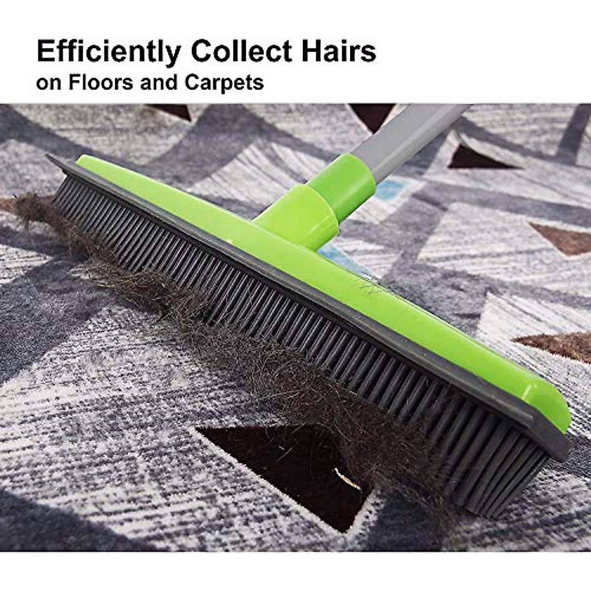 Rubber Broom Carpet Rake for Pet Hair Removal, Portable Hair Remover with Squeegee Broom Hair Removal Brush, Pet Hair Removal Tool for Fluff Carpet, Hardwood Floor, Tile, Window