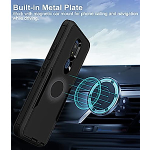 Dahkoiz Cricket Icon 3 Case, At&t Motivate 2, Cricket Splendor Phone Case with Screen Protector, Dust-Proof Port Cover, Magnetic Car Mount Support, Full Body Silicone Rubber Protection, Black