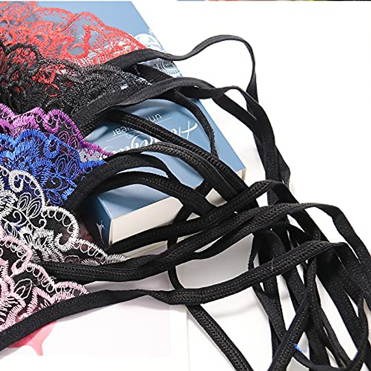Women Tie Side Panties Sexy Adjustable G-String see through Mesh Yarn Thong Underwear-Multicolor