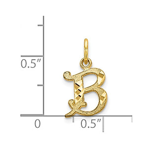 Solid 14k Yellow Gold Initial Letter B Alphabet Charm Pendant - 17mm x 10mm
